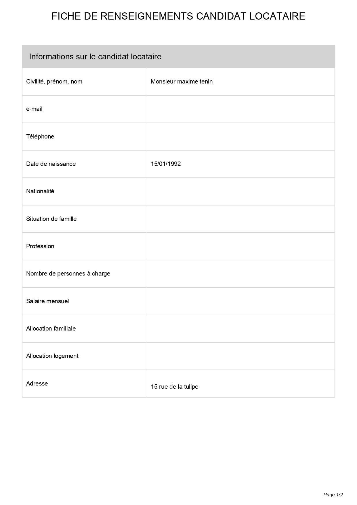 Fiche de renseignements candidat locataire : modèle et informations